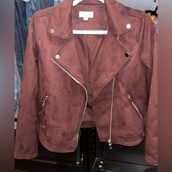 LOFT | Jackets & Coats | Loft Faux Suede Moto Jacket Style Plum Color ...